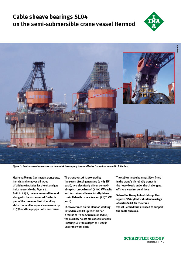 Cable sheave bearings SL04 on the semi-submersible crane vessel Hermod ...