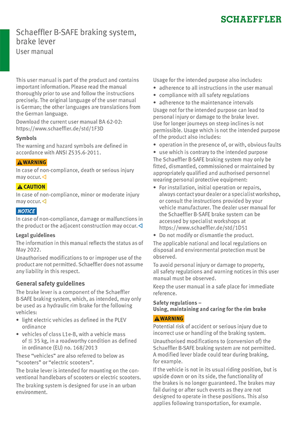 Schaeffler B-SAFE braking system, brake lever | Media Library ...