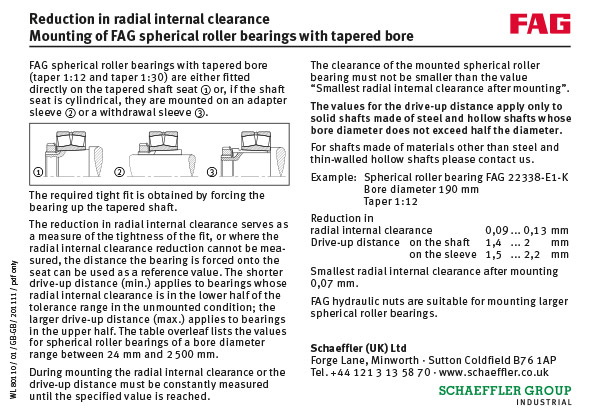 Reduction in radial internal clearance Mounting of FAG spherical roller ...