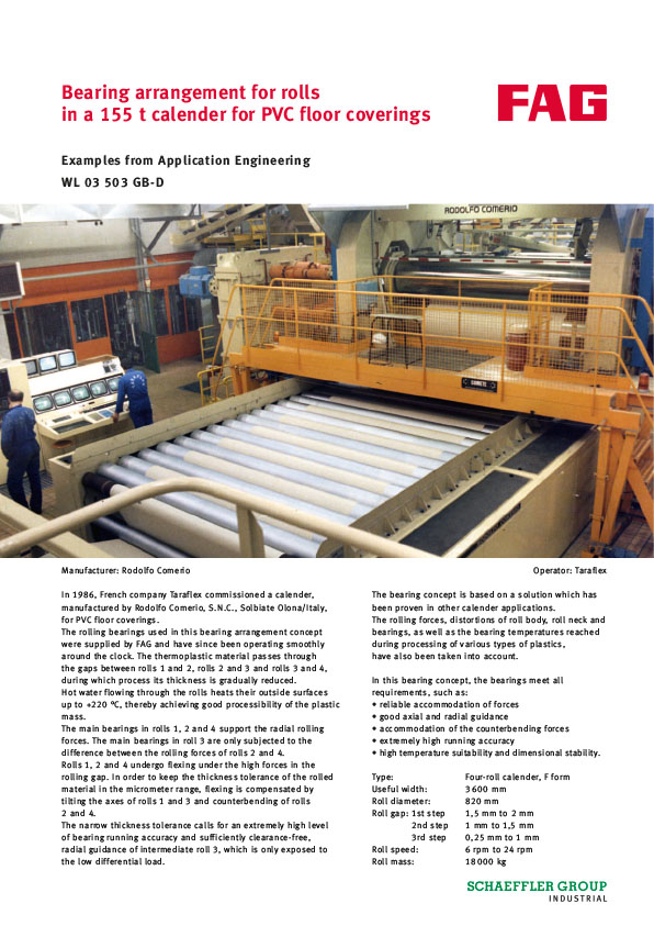 Bearing arrangement for rolls in a 155 t calender for PVC floor ...
