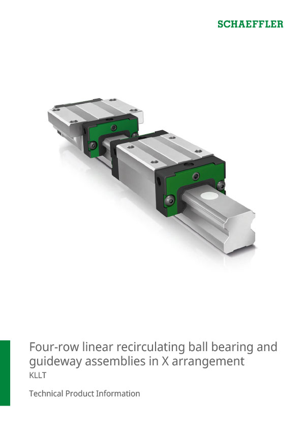 Four-row linear recirculating ball bearing and guideway assemblies in X arrangement ...